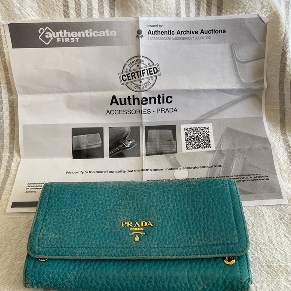 Prada | Bags | Prada Turquoise Wallet With Coa | Poshmark